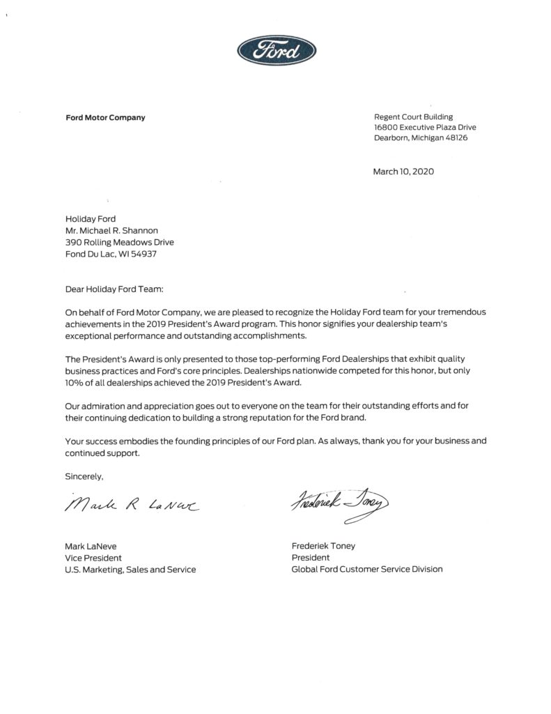 Holiday Ford Awarded Top Honors for Customer Service & Sales Excellence ...